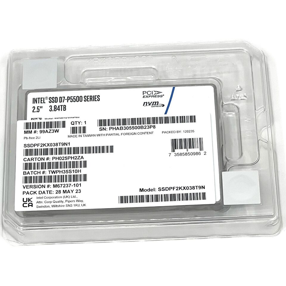 New Intel P5500 3.84TB PCIe Gen4 x4 NVMe U.2 2.5" SSD SSDPF2KX038T9N ...